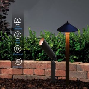 GOODSMANN 12V AC Landscape Lighting Kit with 6PCS 10W Bronze Halogen Pathway Lights & 4PCS Metal Material 20W Flooding Lights & 75Feet 16AWG Wire & 150W Outdoor Low Voltage Landscape Transformer