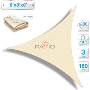 Patio Paradise 8' x8'x 8' Beige Sun Shade Sail Triangle Canopy - Permeable UV Block Fabric Durable Outdoor - Customized Available…