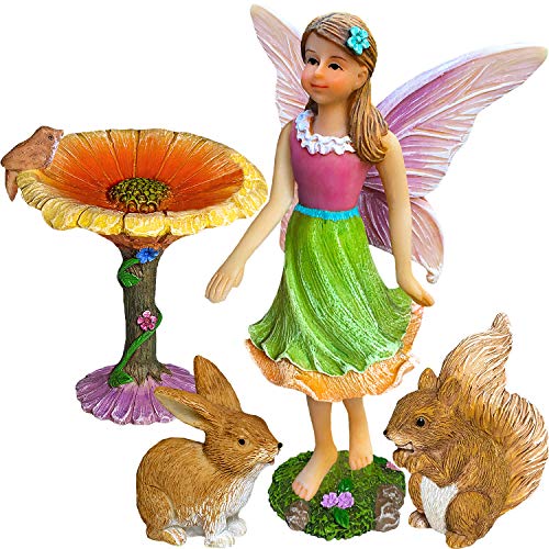 Mood Lab Fairy Garden Kit - Miniature Figurines & Accessories - Flower Set of 4 pcs - for Outdoor or House Decor