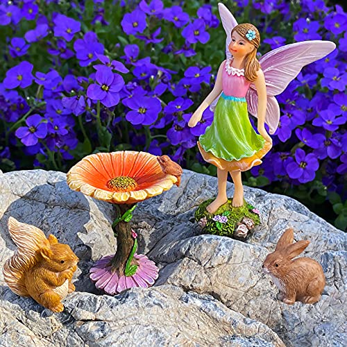 Mood Lab Fairy Garden Kit - Miniature Figurines & Accessories - Flower Set of 4 pcs - for Outdoor or House Decor