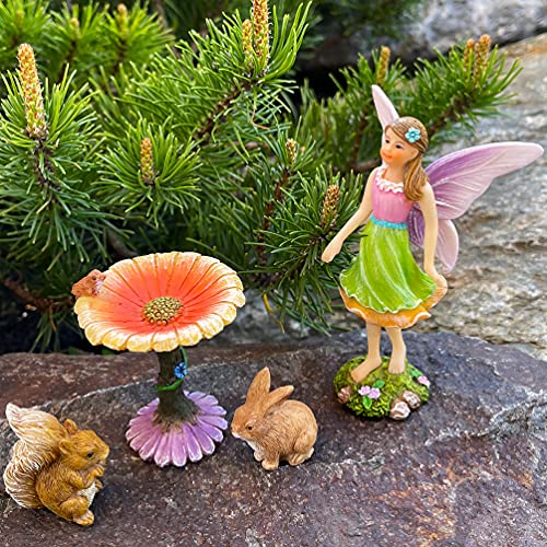 Mood Lab Fairy Garden Kit - Miniature Figurines & Accessories - Flower Set of 4 pcs - for Outdoor or House Decor