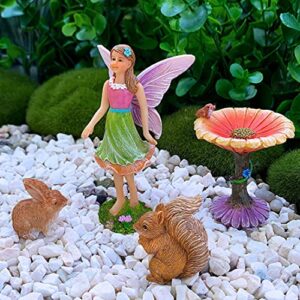 Mood Lab Fairy Garden Kit - Miniature Figurines & Accessories - Flower Set of 4 pcs - for Outdoor or House Decor