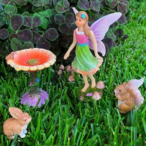 Mood Lab Fairy Garden Kit - Miniature Figurines & Accessories - Flower Set of 4 pcs - for Outdoor or House Decor