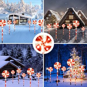 RAYNEL 6 Pack Christmas Pathway Lights Outdoor, 28" 120 LED Lollipop Peppermint Pathway Lights, Candy Cane Christmas Decorations with 8 Lighting Modes for Xmas Holiday Patio Yard Lawn Garden