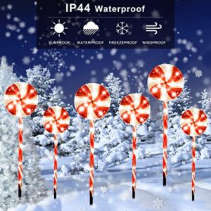 RAYNEL 6 Pack Christmas Pathway Lights Outdoor, 28" 120 LED Lollipop Peppermint Pathway Lights, Candy Cane Christmas Decorations with 8 Lighting Modes for Xmas Holiday Patio Yard Lawn Garden