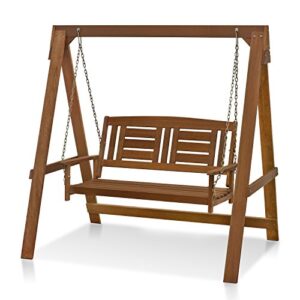 furinno tioman hardwood patio / garden / outdoor porch swing, swing a, natural