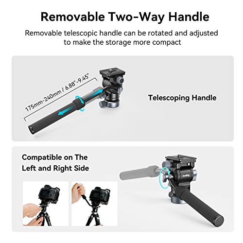 SmallRig Tripod Fluid Video Head with Leveling Base, Quick Release Plate for Arca Swiss and Adjustable Handle, Pan Tilt Head for Compact Cameras DSLR Cameras, Load up to 8.8lb/4kg-4170