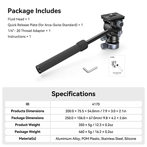 SmallRig Tripod Fluid Video Head with Leveling Base, Quick Release Plate for Arca Swiss and Adjustable Handle, Pan Tilt Head for Compact Cameras DSLR Cameras, Load up to 8.8lb/4kg-4170