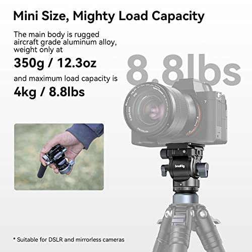 SmallRig Tripod Fluid Video Head with Leveling Base, Quick Release Plate for Arca Swiss and Adjustable Handle, Pan Tilt Head for Compact Cameras DSLR Cameras, Load up to 8.8lb/4kg-4170