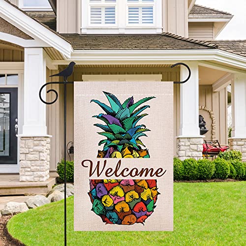 Shmbada Pineapple Welcome Double Sided Burlap Garden Flag, Premium Material, Seasonal Spring Summer Outdoor Funny Decorative Flags for Garden Yard Lawn, Gift for Children, 12 x 18 inch