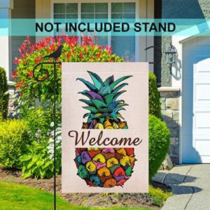 Shmbada Pineapple Welcome Double Sided Burlap Garden Flag, Premium Material, Seasonal Spring Summer Outdoor Funny Decorative Flags for Garden Yard Lawn, Gift for Children, 12 x 18 inch