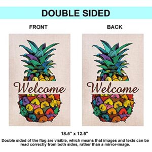 Shmbada Pineapple Welcome Double Sided Burlap Garden Flag, Premium Material, Seasonal Spring Summer Outdoor Funny Decorative Flags for Garden Yard Lawn, Gift for Children, 12 x 18 inch