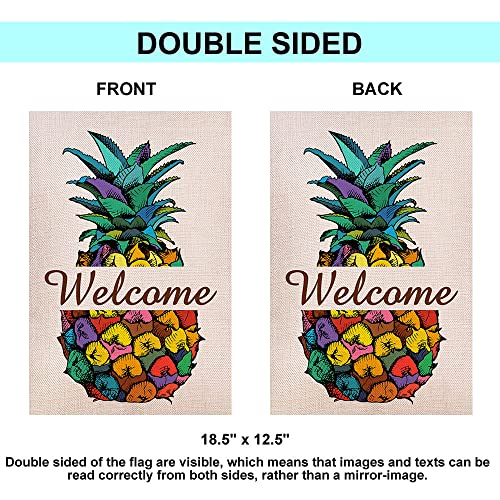 Shmbada Pineapple Welcome Double Sided Burlap Garden Flag, Premium Material, Seasonal Spring Summer Outdoor Funny Decorative Flags for Garden Yard Lawn, Gift for Children, 12 x 18 inch