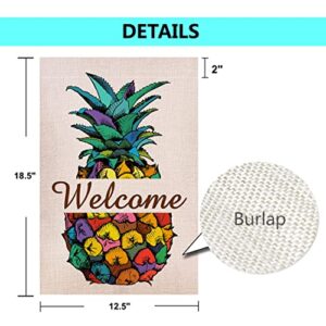 Shmbada Pineapple Welcome Double Sided Burlap Garden Flag, Premium Material, Seasonal Spring Summer Outdoor Funny Decorative Flags for Garden Yard Lawn, Gift for Children, 12 x 18 inch