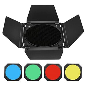 godox barn door & honeycomb grid &4 color gel filters compatible for standard reflectors accessories kit