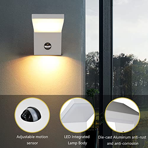 Outdoor Light Fixture with Motion Sensor LED Modern White Porch Light for Patio Garage Garden Doorway,IP54 Waterproof 100-240V 3000K