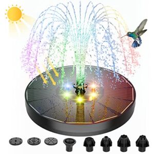 alukiki solar fountain 4w bird bath fountains pump upgraded glass panel solar powered water fountains with color led lights 7 nozzles & 4 fixers for garden small pond outdoor swimming pool fish tank