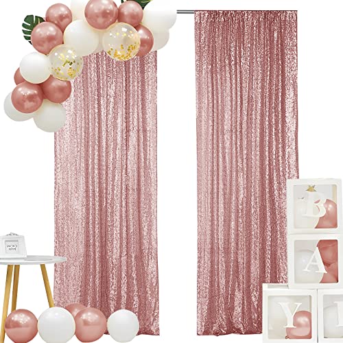 Hahuho Rose Gold Sequin Backdrop Curtain, 2PCS 2FTx8FT Glitter Backdrop Curtain for Parties, Christmas, Wedding, Party Decoration（2 Panels, 2FT x 8FT, Rose Gold