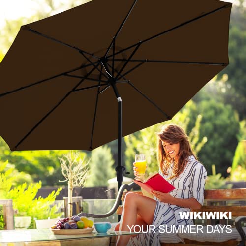 wikiwiki 9 FT Patio Umbrellas Outdoor Table Market Umbrella with Push Button Tilt/Crank,8 Sturdy Ribs, Fade Resistant Waterproof POLYESTER DTY Canopy for Garden, Lawn, Deck, Backyard & Pool