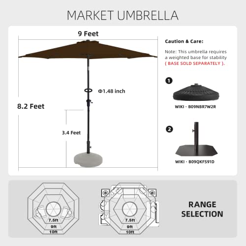 wikiwiki 9 FT Patio Umbrellas Outdoor Table Market Umbrella with Push Button Tilt/Crank,8 Sturdy Ribs, Fade Resistant Waterproof POLYESTER DTY Canopy for Garden, Lawn, Deck, Backyard & Pool