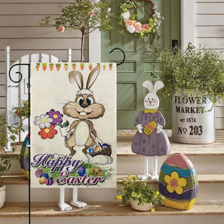 Easter Garden Flag Vertical Double Sided Rabbit Bunny Floral Egg Flag Yard Farmhouse Decoration 12 X 18 Inch