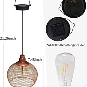 SHYMERY Hanging Solar Lights,Metal Solar Lantern LED Garden Outdoor Chandelier Rustic Edison Bulb Lamps Waterproof for Outdoor Hanging,Porch,Patio,Lanai,Pathway Decor(Bronze,1 Pack)