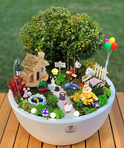 TCJJ 61 Pieces Fairy Garden Accessories, Miniature Fairy Garden Gnomes Garden Houses and Figurines DIY Micro Landscape Ornaments for Garden Dollhouse Potted Plant Bonsai Terrarium Decor