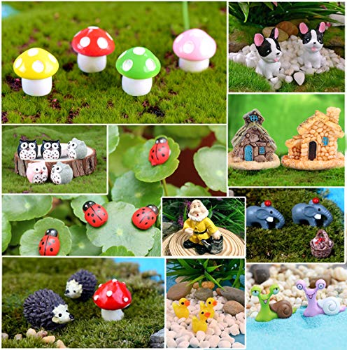 TCJJ 61 Pieces Fairy Garden Accessories, Miniature Fairy Garden Gnomes Garden Houses and Figurines DIY Micro Landscape Ornaments for Garden Dollhouse Potted Plant Bonsai Terrarium Decor