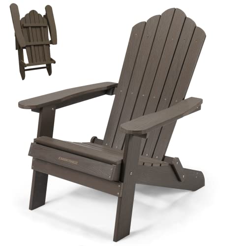 EMBRANGE Folding Adirondack Chairs Weather Resistant, Plastic Adirondack Chairs for Outside. Patio Chair Lawn Chair Outdoor Folding Chairs for Patio Deck Garden, Backyard Deck, Fire Pit (Coffee)