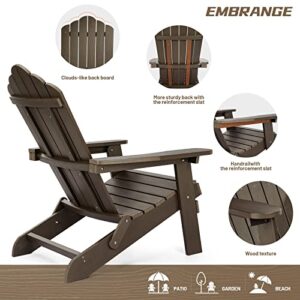 EMBRANGE Folding Adirondack Chairs Weather Resistant, Plastic Adirondack Chairs for Outside. Patio Chair Lawn Chair Outdoor Folding Chairs for Patio Deck Garden, Backyard Deck, Fire Pit (Coffee)