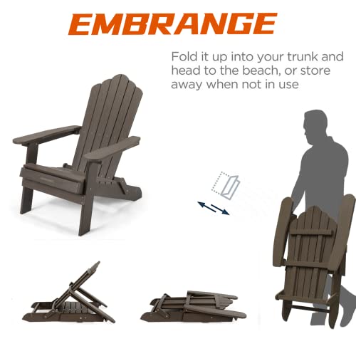 EMBRANGE Folding Adirondack Chairs Weather Resistant, Plastic Adirondack Chairs for Outside. Patio Chair Lawn Chair Outdoor Folding Chairs for Patio Deck Garden, Backyard Deck, Fire Pit (Coffee)