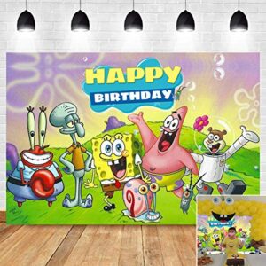 cartoon animal photography backdrop children baby kids happy 1st birthday supplies patrick star spongebob party decorations photo background banner vinyl 7x5ft photo booth studio props cake table