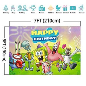 Cartoon Animal Photography Backdrop Children Baby Kids Happy 1st Birthday Supplies Patrick Star Spongebob Party Decorations Photo Background Banner Vinyl 7x5ft Photo Booth Studio Props Cake Table