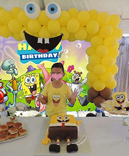 Cartoon Animal Photography Backdrop Children Baby Kids Happy 1st Birthday Supplies Patrick Star Spongebob Party Decorations Photo Background Banner Vinyl 7x5ft Photo Booth Studio Props Cake Table