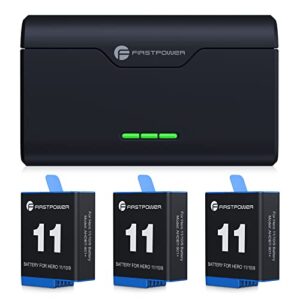 firstpower hero 11/10/9 battery 3-pack 2250mah and triple slot usb fast charger for gopro hero 11 black, gopro hero 10 black, gopro hero 9 black, fully compatible with gopro9 gopro10 gopro11 original