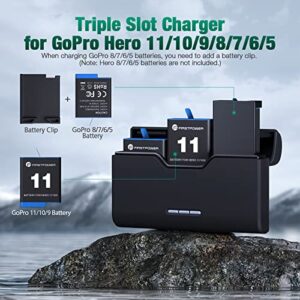 FirstPower Hero 11/10/9 Battery 3-Pack 2250mAh and Triple Slot USB Fast Charger for GoPro Hero 11 Black, GoPro Hero 10 Black, GoPro Hero 9 Black, Fully Compatible with GoPro9 GoPro10 GoPro11 Original