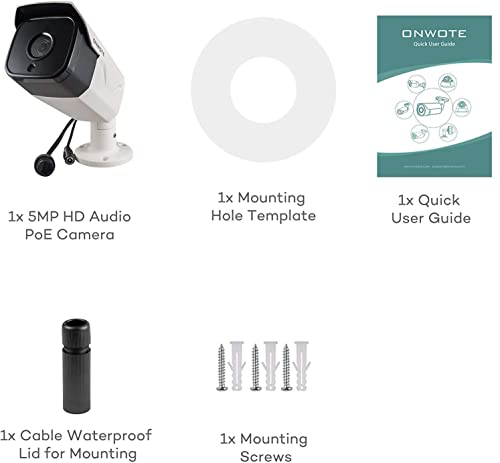 ONWOTE 5MP Super HD PoE IP Security Camera with Audio, Smart AI Human Detection, 2592x 1944 5 Megapixels, Indoor/Outdoor, 100ft IR, IP66, Add on Camera to PoE NVR or Switch