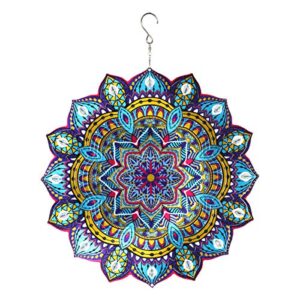 Exhart 3D Mandala Wind Spinner – Laser Cut Metal Mandala Art Hanging Décor w/Crystal Accent Beads –Starburst Décor, Hanging Wind Spinner, 3D Metal Art, Indoor/Outdoor Decor, 12 Inches