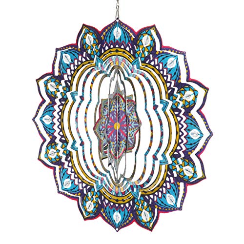 Exhart 3D Mandala Wind Spinner – Laser Cut Metal Mandala Art Hanging Décor w/Crystal Accent Beads –Starburst Décor, Hanging Wind Spinner, 3D Metal Art, Indoor/Outdoor Decor, 12 Inches