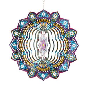 Exhart 3D Mandala Wind Spinner – Laser Cut Metal Mandala Art Hanging Décor w/Crystal Accent Beads –Starburst Décor, Hanging Wind Spinner, 3D Metal Art, Indoor/Outdoor Decor, 12 Inches