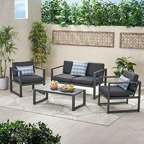 ALIDAM Patio Set Furniture Set Outdoor Aluminum Chat Set Dark Grey 4 Piece Aluminum Construction Durable Outdoor Assembly Required Outdoor Garden Furniture Sets