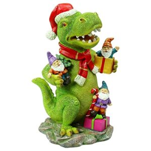 ifuneys garden gnome statue, christmas t rex dinosaur statue figurine ornament, 10” dinosaur gnomes outdoor garden christmas decorations