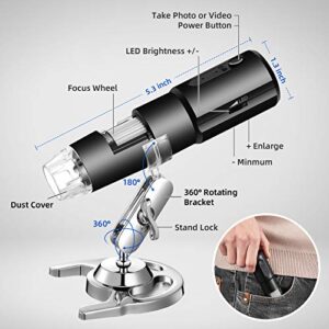 STPCTOU Wireless Digital Microscope 50X-1000X Handheld Portable Mini WiFi USB Microscope Camera with 8 LED Lights for iPhone/iPad/Smartphone/Tablet/PC-Black