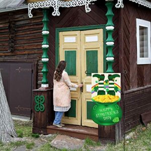 Whaline St. Patrick's Day Garden Flag 12.8x18.8" Green Gold Coin Pot Yard Flag Double-Sided Irish Leprechauns Shamrock Clover Burlap House Flag Farmhouse Outdoor Flag for Home Yard Holiday Party Decor