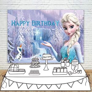 YouRan Happy Birthday Backdrop for Girls Toddler 5x3 Winter Onederland Princess Elsa Background for Kids One Year Old Snow Olaf 1st Birthday Backdrops for Party