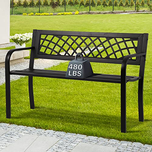 Dkelincs Outdoor Benches Clearance Garden Benches Metal Park Bench for Outside 480bls Bearing Capacity Cast Iron Patio Furniture for Porch Yard Deck Entryway