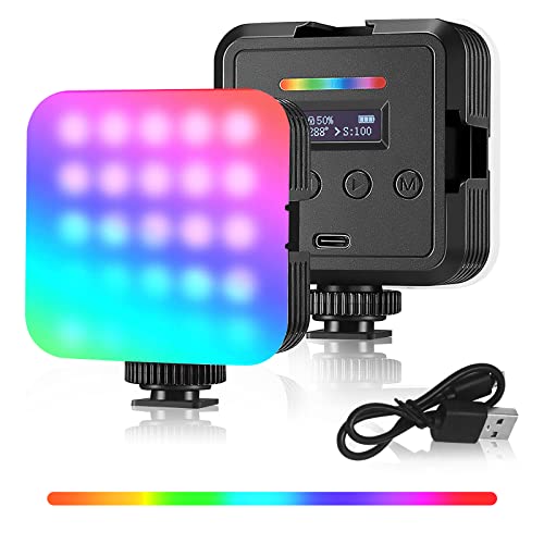 GreatLPT RGB Camera Light, RGB Video Light on Camera 360° Full Color, CRI 95+ 2500-8500K Dimmable, 2000mAh Rechargeable Portable Photography Lighting with OLED Display & 3 Cold Shoe