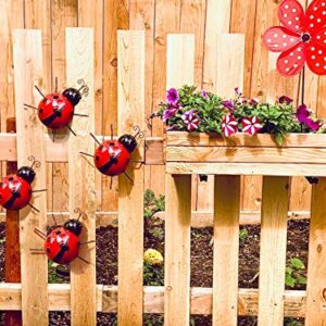 Metal Ladybugs Garden Wall Art Decor Cute Handmade Ladybugs for Christmas Backyard Garden Lawn Porch Outdoor Decoration with Red and Black Spots Easy Hanging Yard Wall Ornament Set of 4