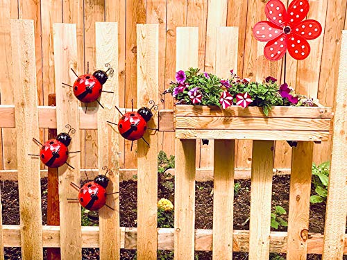 Metal Ladybugs Garden Wall Art Decor Cute Handmade Ladybugs for Christmas Backyard Garden Lawn Porch Outdoor Decoration with Red and Black Spots Easy Hanging Yard Wall Ornament Set of 4