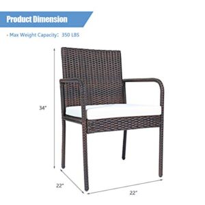 HAPPYGRILL 4 Pieces Patio Dining Chairs Rattan Wicker Chairs with Padded Sponge Cushion, Lightweight Dining Chairs with High Back Curved Armrests for Garden Poolside Lawn Backyard